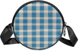 Generic Sac &agrave; bandouli&egrave;re rond pour femme, sac &agrave; bandouli&egrave;re r&eacute;tro &agrave; carreaux avec fermeture &eacute;clair, bretelles r&eacute;glables, sac &agrave; main rond d&eacute;contract&eacute; pour fem