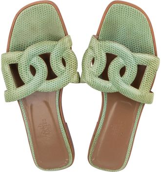 Herm&egrave;s Sandalen - Hermes Green Lizard Leather Omaha Aloha Sandals (3 - Gr. ONE_SIZE - in Gr&uuml;n - f&uuml;r Damen