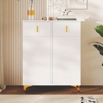 Generic Sideboard mit Schuhschrank 2 T&uuml;ren 2 Schubladen Push-to-Open verstellbare B&ouml;den goldene Griffe ged&auml;mpfte Scharniere Flurm&ouml;bel Garderobenschrank modern