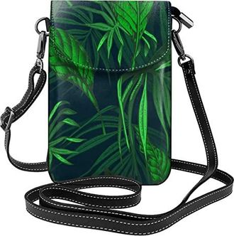 IUBBKI Sac à main pour téléphone portable plante de la jungle tropicale verte - petit portefeuille en cuir à bandoulière femmes bretelles sac transporter car