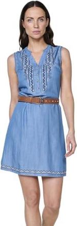 Kor&ouml;shi Robe effet denim bleu clair pour femme avec broderie ethnique de couleur bleu moyen, bleu, Small