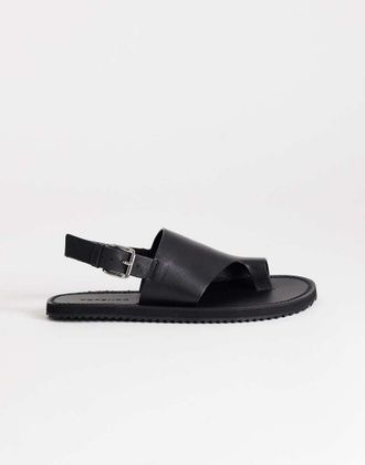 Topshop Ella - Ledersandalen in Schwarz mit Zehenschlaufe