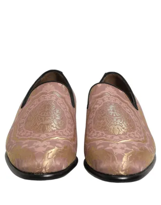 Dolce & Gabbana Pink Brocade Men Slip On Dress Loafers Shoes Leather