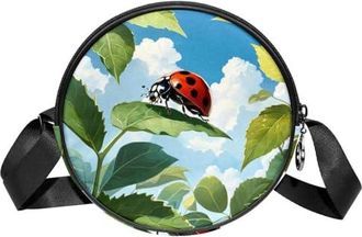 Generic Sac &agrave; bandouli&egrave;re circulaire pour femme, petit sac &agrave; bandouli&egrave;re mignon coccinelle avec fermeture &eacute;clair, bretelles r&eacute;glables, sac &agrave; main rond d&eacute;contr