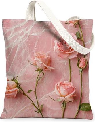 Generic Sac fourre-tout en toile pour faire du shopping, 33 x 38,1 cm, motif floral romantique 3D, sac d&eacute;picerie r&eacute;utilisable, sac d&eacute;picerie pour femme, vacan