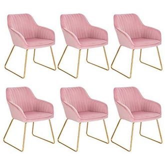 Woltu Chaise de Salle à Manger Moderne Lot de 6 - Fauteuil Scandinave en Velours et Métal Rose pour Cuisine, Salle de Séjour, Chambre à Coucher BH246rs-6
