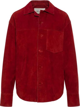 Ami Veste en daim avec logo brod&eacute; - Femme - Vestes - Rouge - Taille: 36 FR