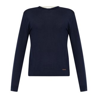 Versace Bestickter Wollstrick-Pullover mit Rundhalsausschnitt - - Knitwear - Herren - Blau - M