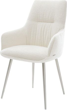 DELIFE Polsterstuhl Zelia-Flex mit Armlehnen 4-Fu&szlig; konisch Edelstahl Boucl&eacute; Soft Beige Taschenfederkern