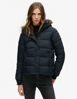 Superdry Midlayer-Kurzjacke in Jet-Schwarz mit Kapuze