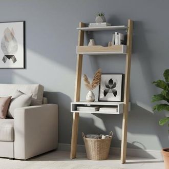 Dmora Dekorativer Schreibtisch, Farbe Wei&szlig; und Eiche, 65 x 180 x 48 cm