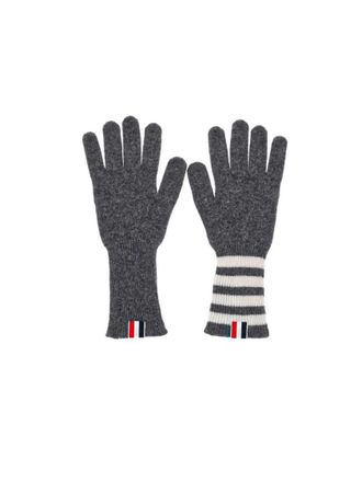 Thom Browne Handschuhe - 4-Bar Gloves - Grey - Gr. M - in Grau - f&uuml;r Damen