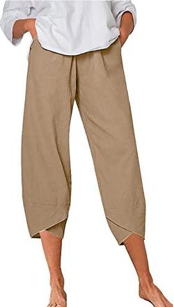 Generic Pantalon en Lin pour Femme Fluide Taille Elastique Pantalon Femme D&eacute;contract&eacute; &Eacute;t&eacute; &Eacute;lastique Taille Haute en Lin Jambe Droite Jambe Large Leger Vetemen