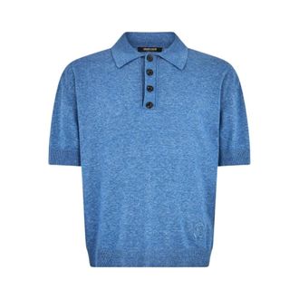 Roberto Cavalli Wnm609Mg001 Strick-Polo-Shirt mit gesticktem Logo - - Knitwear - Herren - Blau - M