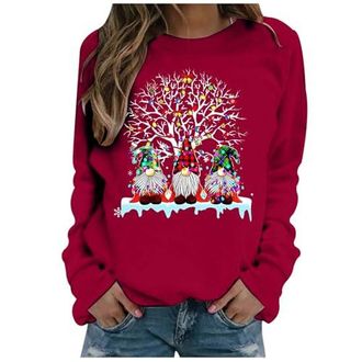 Generic Pulls de No&euml;l pour femmes avec motif original darbre de No&euml;l, lutin, nain de No&euml;l, poup&eacute;e imprim&eacute;e - Sweats &agrave; manches longues de No&euml;l d&eacute;contract&eacute;s ave