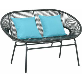 OUTSUNNY Banc de jardin 2 places design Acapulco 2 coussins m&eacute;tal r&eacute;sine filaire noir