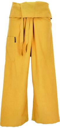 Guru Shop Thai Fischerhose aus Fester Baumwolle, Wickelhose, Yogahose, Unigröße - Mustard, Herren/Damen
