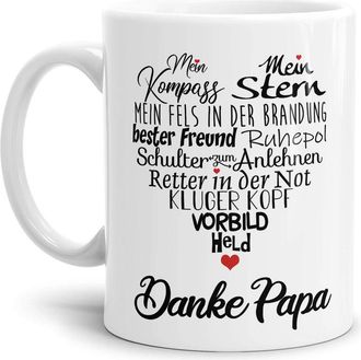 Tassendruck Lustige Tasse mit Spruch für Papa - Danke Papa - Kaffee-Tasse/Geschenk-Idee Väter/Vatertagsgeschenk/Geburtstag/Vatertag - Weiß
