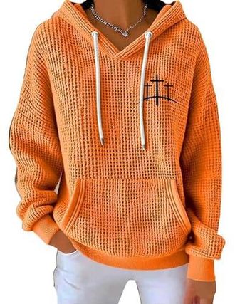 Generic Pull &agrave; capuche imprim&eacute; &agrave; manches longues pour femme - Sweatshirt d&eacute;contract&eacute; pour lautomne et lhiver, Orange, 3XL