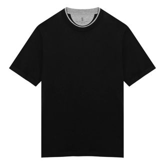 Brunello Cucinelli Homme, Tops, Noir, Taille: L T-shirt &agrave; Manches Courtes et Col Rond