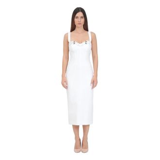 Versace Jeans Couture Femme, Robes, Blanc, Taille: 40 FR Robe Midi Blanche avec Boucles Baroques