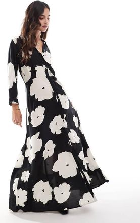 Vero Moda Y.A.S - Robe chemise longue à imprimé fleuri - Noir et blanc