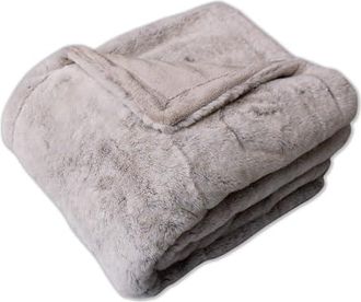 Enjoy Home Decke mit Kaninchenfell-Effekt auf der Vorderseite und Flanell-Effekt auf der Rückseite, seidige Haptik, Grau, Maße: 125 x 150 cm, für Sofa oder Schla