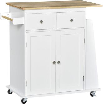 HOMCOM Desserte de cuisine multi rangements 2 tiroirs placard 2 portes avec étagère 3 range-bouteilles porte-torchons mdf blanc hévéa