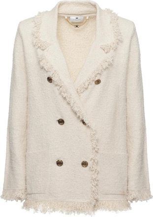 Elisabetta Franchi Femme, Vestes, Beige, Taille: 34 FR Veste en maille boucl&eacute;e &agrave; franges
