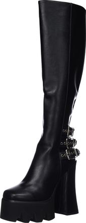 Lamoda Damen Minimal Knee High Boot, Black Pu, 39 EU