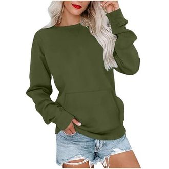 Generic Sweatshirt d&eacute;contract&eacute; &agrave; col ras du cou mignon pull tops col rond sans capuche pour femme avec poche kangourou, vert militaire, XXL