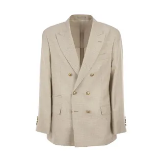 Brunello Cucinelli Homme, Vestes, Beige, Taille: XL Veste Prince de Galles demi-crois&eacute;e
