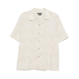Daniele Alessandrini Homme, Chemises, Beige, Taille: S Floral Jacquard Camp Collar Shirt