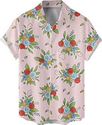 Generic Chemises boutonn&eacute;es pour homme printemps et &eacute;t&eacute; pour la Saint-Valentin 2026 - Revers d&eacute;contract&eacute; - Imprim&eacute; complet - Plage &agrave; manches courtes - Ext&eacute;rie