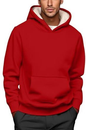 Generic Manteau en peluche décontracté pour homme avec doublure en polaire épaisse et thermique pour lhiver - Cadeau de Noël, Rouge, XL