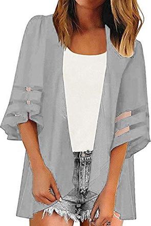 Generic Poncho de plage pour femme - Veste dété fine et courte - Grande taille - Cardigan ample Boho Cover Up - Couleur unie - Veste dété légère - Veste kimon