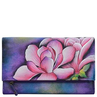 Anuschka Pochette &agrave; Trois Plis en Cuir Peint &agrave; la Main pour Femme - Flmingos flamboyants