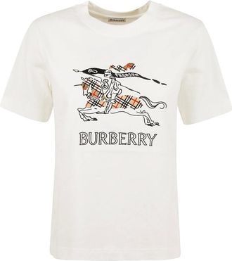 Burberry Femme, Tops, Blanc, Taille: 42 FR Equestrian Knight Design Cotton T-shirt