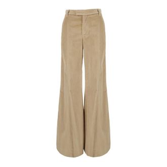 Brunello Cucinelli Pantalon large en velours c&ocirc;tel&eacute; Monili - Femme - Pantalons - Beige - Taille: 36 FR