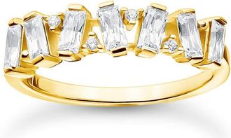 Thomas Sabo Thomas Sabo vergoldeter Ring mit Zirkonia Steinen im Baguette-Schliff in verschiedenen Fassungen, 750 Vergoldung, 925 Sterlingsilber, Ringgröße 54, TR
