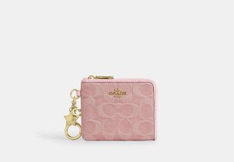 Coach Kleines Portemonnaie Aus Signature-Denim Mit Rundumreissverschluss Und Anh&auml;ngern