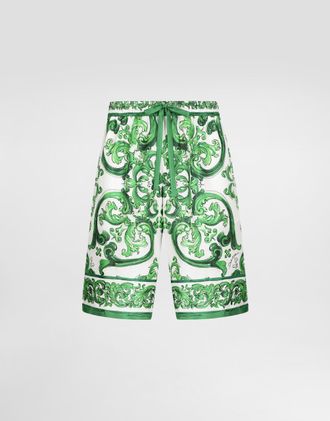 Dolce & Gabbana Jogging-bermudas Aus Seide Majolika-print - Mann Hosen Und Shorts Drucken 52