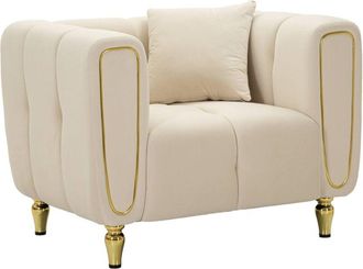 Dmora Dmora - Sessel Madama, Gepolsterter Sitz, Einzelsofa im Wohnzimmer, Stuhl mit Armlehnen, 81x97 h71 cm, Creme und Gold