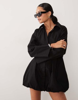 Asos Robe chemise courte &agrave; poignets larges et ourlet boule - Noir