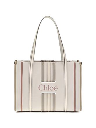Chlo&eacute; Striped Linen Shoulder Bag - Cream