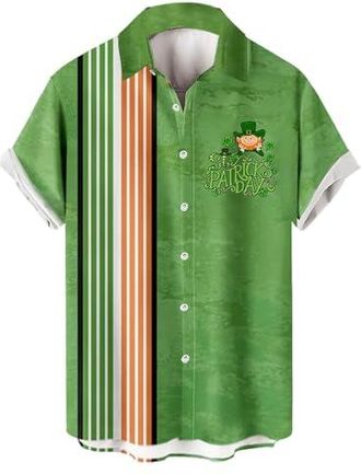 Generic DENGJIAMY Chemise amusante pour homme &agrave; manches courtes boutonn&eacute;es pour la Saint-Patrick - Chemisier hawa&iuml;en &agrave; rayures verticales, Orange, 5XL
