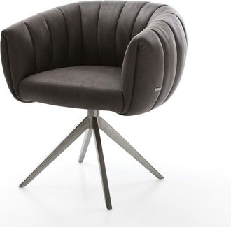 DELIFE Drehstuhl Jada-Flex Mikrofaser Anthrazit Vintage Kreuzgestell breit Graphit 360&deg; drehbar Wippfunktion Taschenfederkern, Esszimmerst&uuml;hle