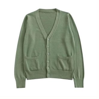 Generic Femmes Col V Solide Tricot Top Cardigan Mode Cardigan Printemps Fin Manches Longues Slim Vestes, vert, Taille XS