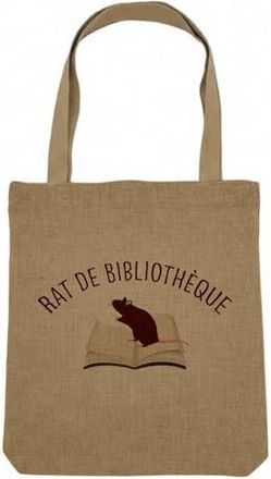 Fabulous Sac Shopping Tote Bag Aspect Lin - Rat de Biblioth&egrave;que Livre Enfant Expression - Sac de Courses Toile Epaisse 360g Beige Naturel Cabas Port&eacute; Epaule So