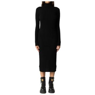 Twinset Geripptes Strickkleid Lang - - Dresses - Damen - Schwarzk - S